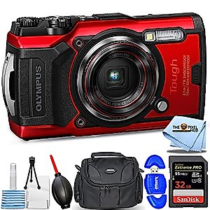 Olympus Tough TG-6 Digital Camera - Essential Accessory Bundle Includes: SanDisk Ultra 32GB Memory Card, Memory Card Reader, Gadget Bag, Blower, Microfiber Cloth and Cleaning Kit