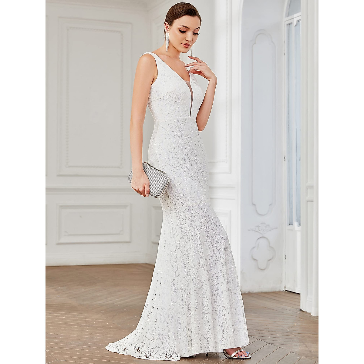 Ever-Pretty Womens Plus Size Elegant Lace Floor Length Sleeveless Prom Dress 22 US White