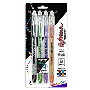 Pentel Arts Sparkle Pop Shimmering Metallic Gel Pen, (1.0mm) Bold Line, Assorted Iridescent Ink Colors, 4 Pack