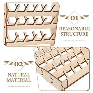 EXCEART Spools Wooden Thread Rack Thread Holder Organizer Wall-Mounted with Hanging Hooks for Embroidery Quilting and Sewing Threads