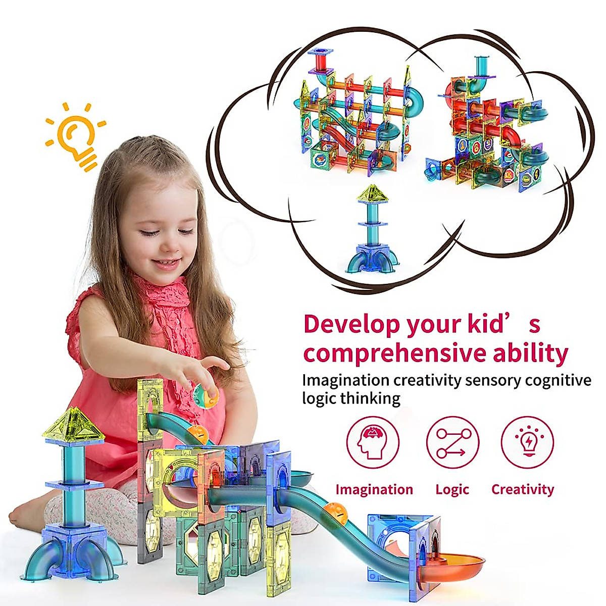 132Pcs Magnetic Tiles Marble Run Building Set for Kids, Marble Run Race Magnet Blocks Toys, Child STEM Learning & Educational Brain Development Toys for Age 6+ 7 8 9 10 Boys Girls Birthday Xmas Gift