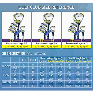 PGM Junior Golf Club Complete Set Includes Driver, Hybrid, 7, 9, Wedge Irons, Putter, Stand Bag Right Handed for Children Kids 6-8, 6 Pieces Youth Golf Clubs with 2 Headcovers for Boys & Girls
