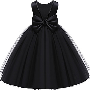 Baby Flower Girl Party Wedding Black Dress, Sleeveless Floor Length Tutu Tulle Dance Gown 12 Months 1st Birthday