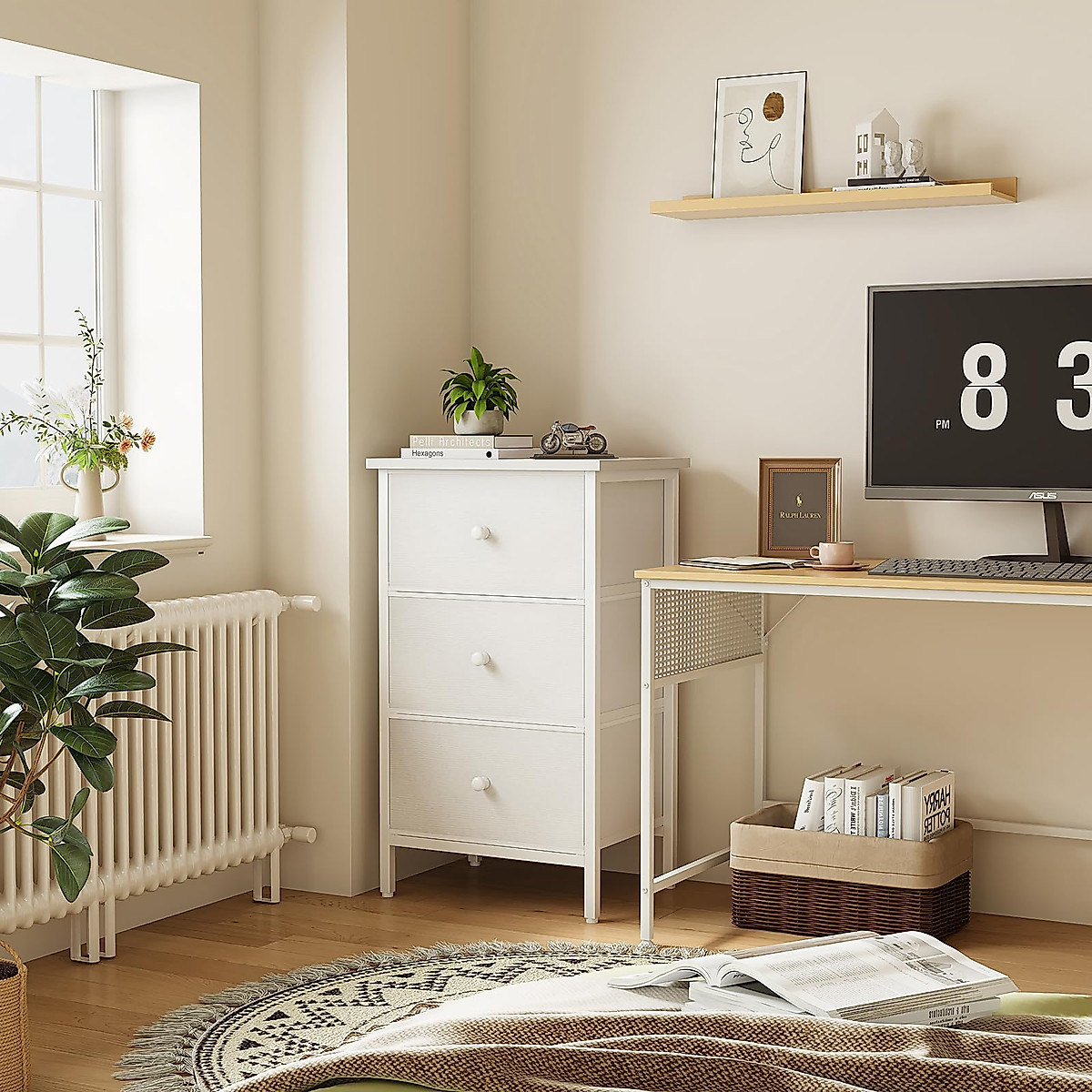 BOLUO White Night Stand with Drawers 3 Drawer Dresser for Bedroom, Tall Nightstand for Closet Dorm Modern Bedside Table