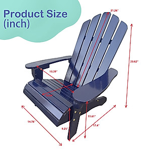 ROSE BLOOM Kids Adirondack Chair, Solid Wood Outdoor Patio Weather Resistant Chair for Children, Classic seat for Deck, Garden, Backyard, Porch and Lawn (Navy Blue)