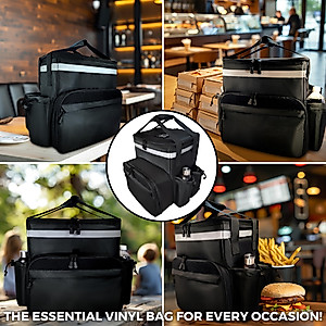 Insulated Food Delivery Backpack made with Expandable 1680D commercial-grade fabric features customizable Velcro patch area for branding, ideal for bike deliveries, Uber Eats, DoorDash, Grubhub