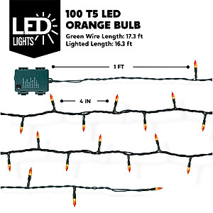 JOIEDOMI 100 (2x50) LED Halloween String Lights 32.6FT (2x16.3) Green Wire for Indoor Outdoor Holiday Décor Halloween Event Decoration, Tree, Eaves, Haunted House Theme Party (Orange)