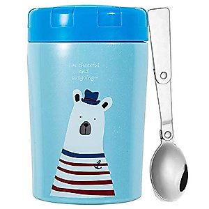 Thermos food jar - Food thermos for hot food - Leakproof vacuum insulated hot food jar for kids and adults with spoon - Soup Thermos - 13.5 Oz 400ml (Blue)