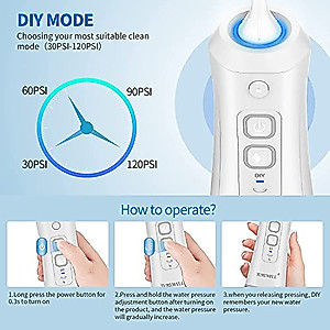 TUREWELL Water Flosser Cordless, Oral Irrigator for Teeth, Portable Waterpick with DIY Mode and 3 Replacement Jets, IPX7 Waterproof Electric Dental Flosser for Travel/Home/Braces (White)