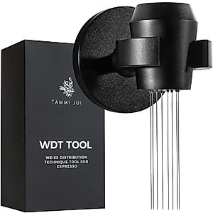Tammi Jui WDT Tool Espresso with Magnetic Mount for easy, clutter-free storage. 8 Needle Espresso Distribution Tool in sleek aluminum. WDT Espresso Distributor comes in a Gift Ready Box.