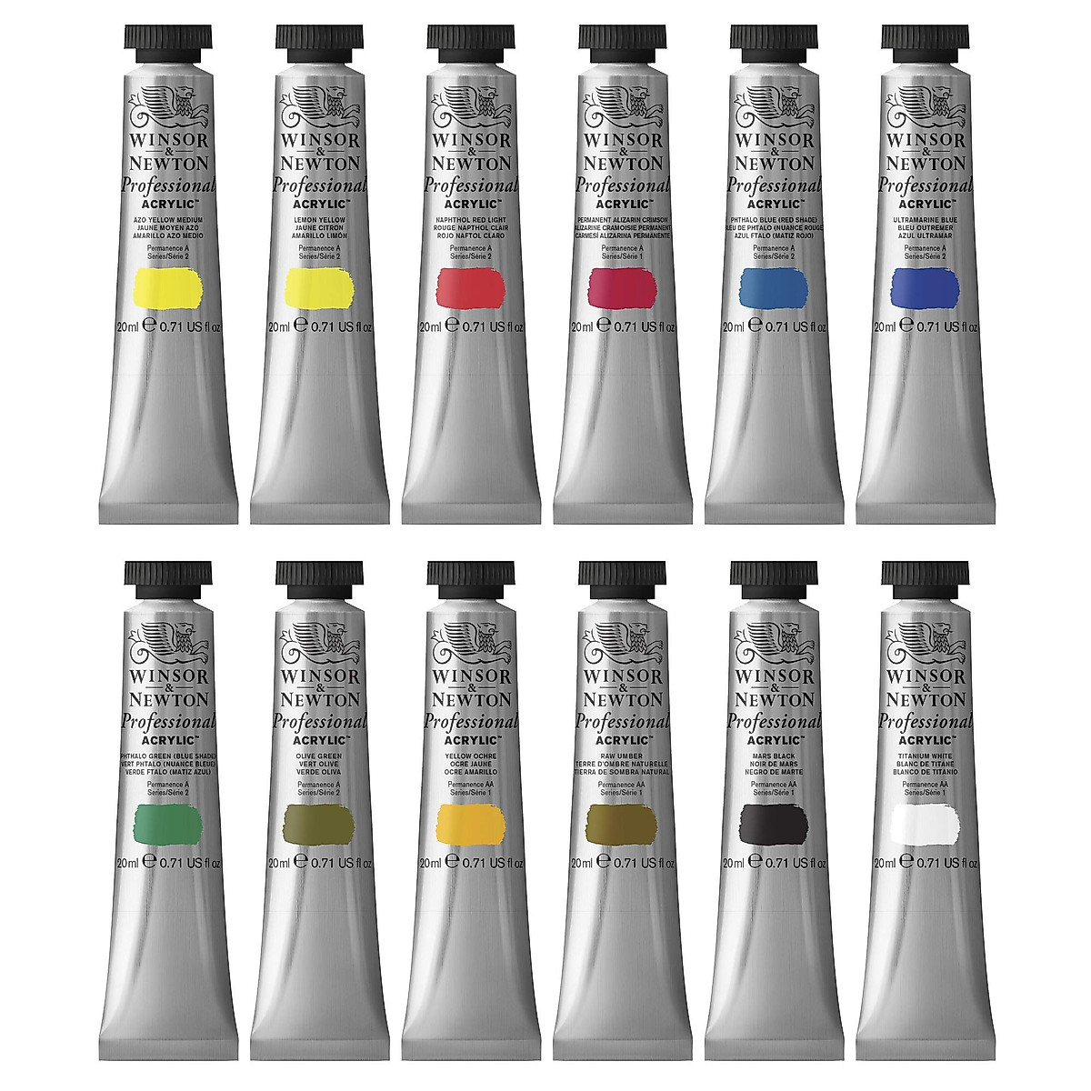 Winsor & Newton Artists' Acrylic Color 12-Tube Set, 20ml