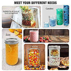 SRNRUS Mason jars 8oz, 6 Pack Regular Mouth Canning Jars Overnight Oats Containers with Split Aluminum Lids and Bands Idea for Honey, Jam, Shower Favors, Wedding Favors (8 ounce - 6pack)