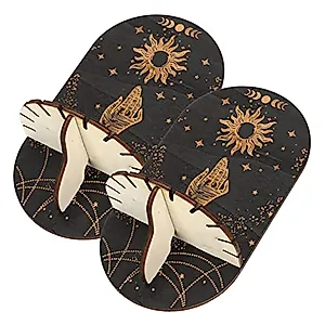 Amosfun 2pcs Stone Crystal Moon Hand Wood Organizer for Gems Display Shelves Phase Divination Room Decoration Wooden Decorative Stand Living Wall Bohemian Style Crystals Delicate