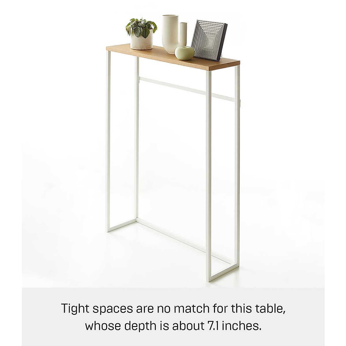 Yamazaki Home Modern Slim Console Table, Slim Narrow Accent Table for Entryway Or Living Room, Metal and Wood Skinny Hallway or Sofa Table Steel One Size White