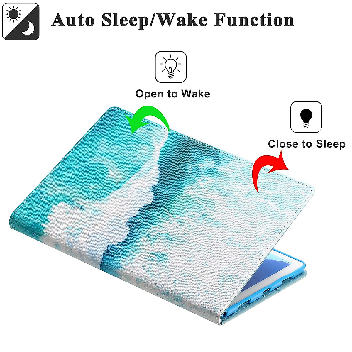 AKHIOK Case for Samsung Galaxy Tab A8 10.5 Inch 2022 Model (SM-X200/X205/X207), Premium PU Leather Stand Cover with Smart Auto Wake/Sleep, Beach