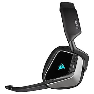 Corsair VOID RGB ELITE Wireless Premium Gaming Headset with 7.1 Surround Sound, Silver Edition (Microfiber Mesh Fabric, Omnidirectional Microphone, Up to 40ft of Range, On-Ear Controls, RGB Lighting)