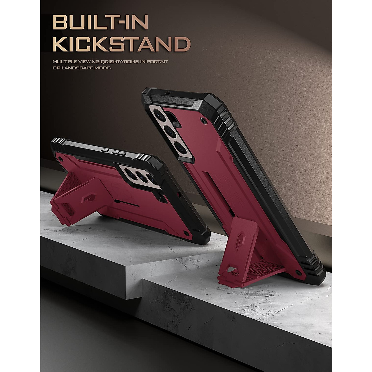 Poetic Revolution Case for Samsung Galaxy S22 5G 6.1 inch, Built-in Screen Protector Work with Fingerprint ID, Full Body Rugged Shockproof Protective Cover Case with Kickstand, Maroon Red