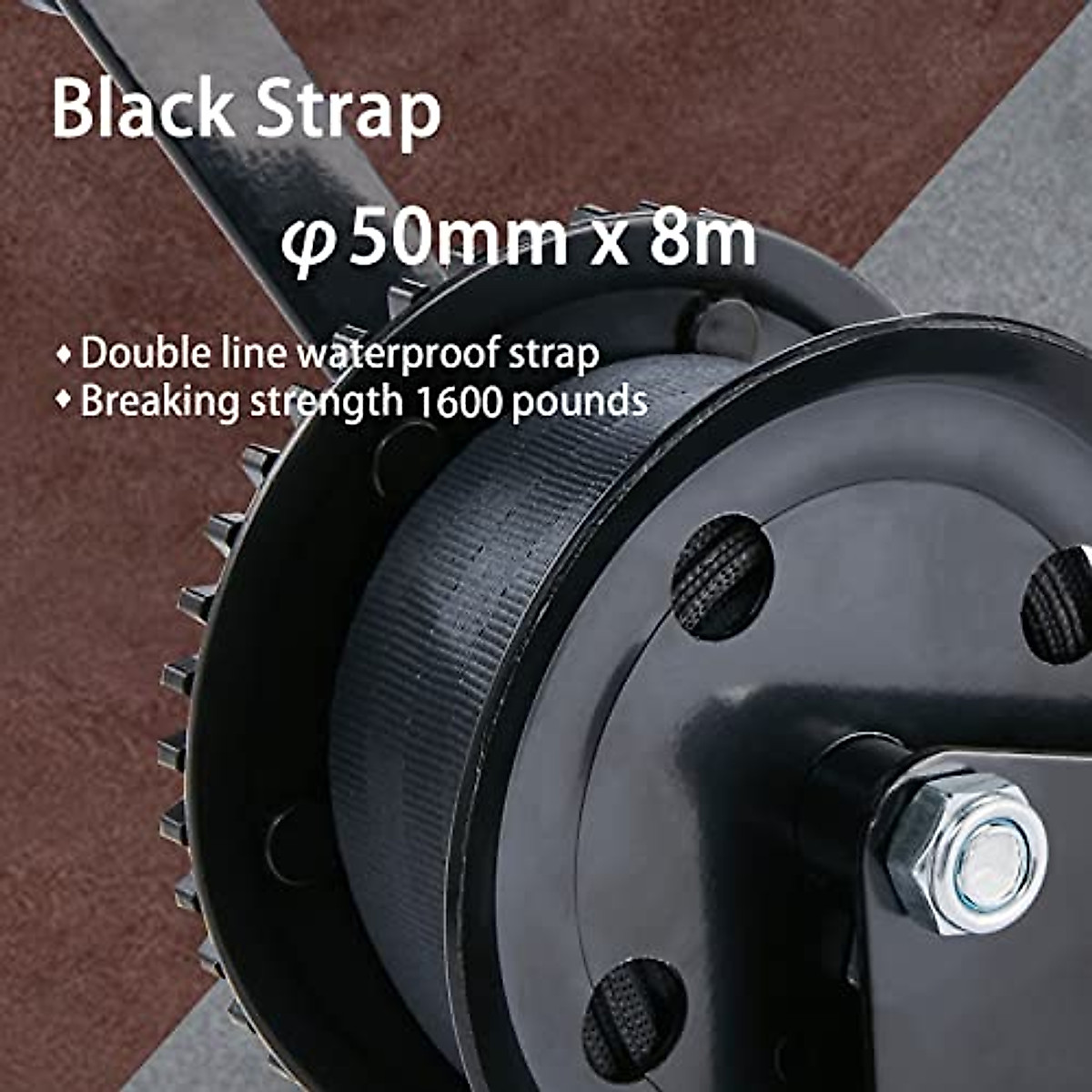 TYT 1200LB Boat Trailer Strap Winch with 8M Black Rope, Standard Mounting Hole Crank Hand Winch with Hook, Two Way Ratchet Manual Gear Winch for Towing Pulling Boat Trailer Truck RV ATV Jet Ski Winch