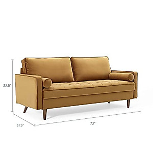 Modway Valour Performance Velvet Upholstered Tufted Sofa, Cognac