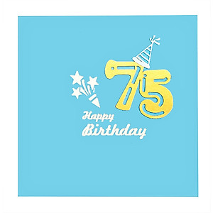 iGifts And Cards Happy 75th Blue Birthday Party Box 3D Pop Up Greeting Card – Seventy-Five, Awesome, Balloons, Unique, Celebration, Feliz Cumpleaños, Fun, Mom, Dad