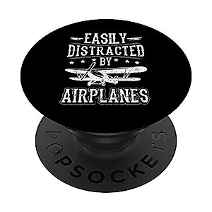 Easily Distracted By Airplanes Airplane Aviation Pilot Plane PopSockets PopGrip: Swappable Grip for Phones & Tablets