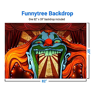 Funnytree 7x5ft Horror Circus Theme Halloween Backdrop for Photography Giant Evil Clown Hallomas Birthday Party Background Scary Grove Vampire Baby Cake Table Decor Banner Photobooth Studio Props
