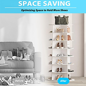 GZOOGHOME 7-Tier Rotating Shoe Rack Tower, Modern Shoes Spinning Display Stand, Round Swivel Shoe Storage Cabinet, Lazy Suan 360 Revolving Shoes Cloest Organization (White)