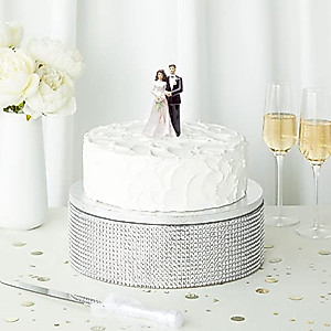 2 Piece Silver Foil Wedding Cake Stand with Rhinestones and 12 Inch Cake Drum, Dessert Holder for Centerpieces