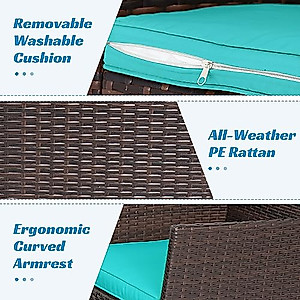 HKLGorg 3 Piece Patio Set Outdoor Patio Furniture Set, Wicker Patio Set, Outdoor Bistro Set with Cushions and Glass Top Coffee Table, Patio Conversation Set for Garden Balcony Backyard Poolside, Blue