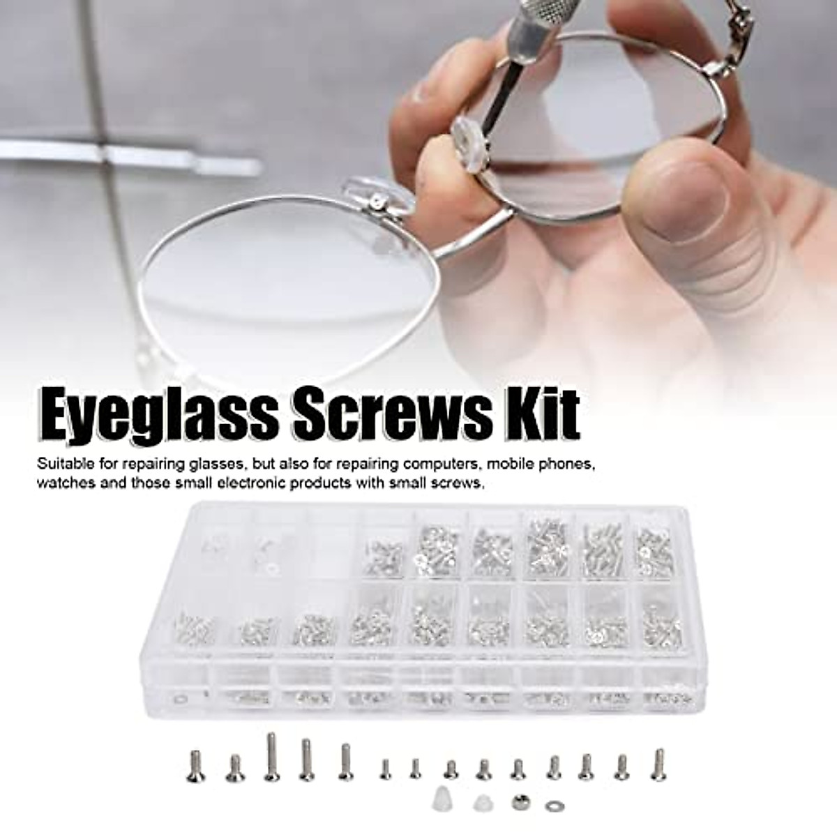 Eyeglass Screws Kit, Stainless Steel Easy Operate Perfect Repair Kit Professional Practical Eyeglasses Repair Tool Kit for Eyeglass Sunglass