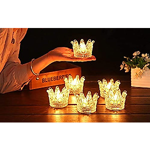 Vixdonos Votive Candle Holders Set of 6 Crown Glass Tealight Candle Holder for Wedding, Party and Home Decor (Gold Tips)