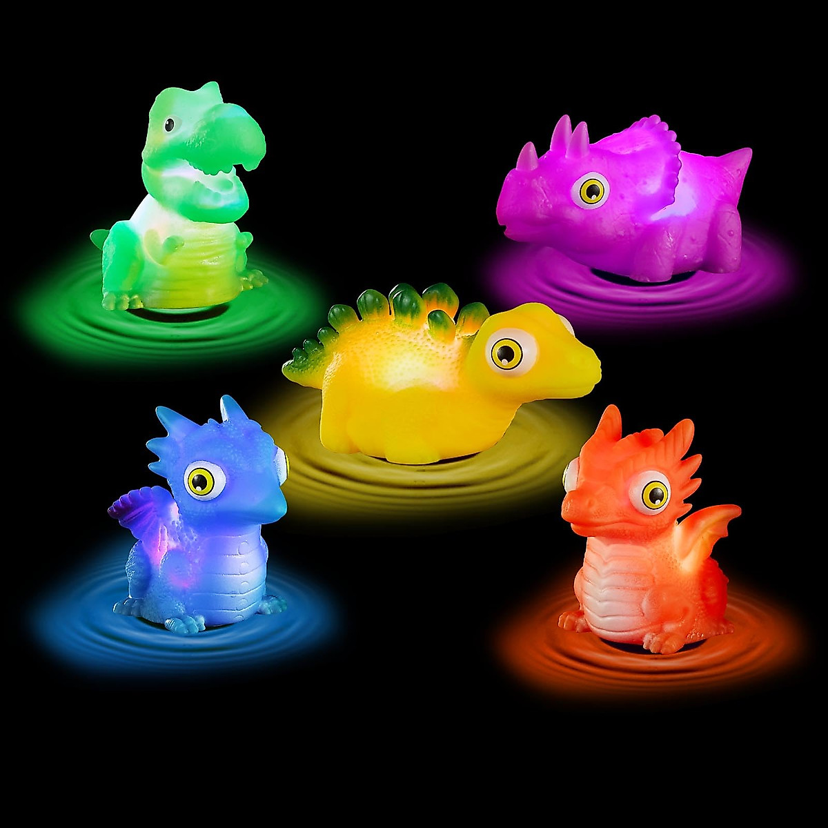 Dinosaur Toy Auto Flashing Dinosaur Model Glowing Figures Bath Toy Playset 5 pcs