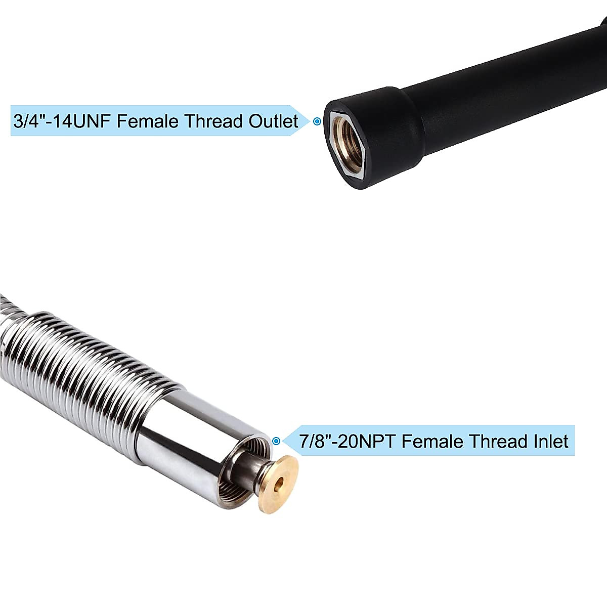 COOLWEST 44 Inch Pre-Rinse Hose Flexible Stainless Steel Hose with Heat Resistant Black Handle for Commercial Sink Faucet Dish Sprayer Hose Replacement Parts