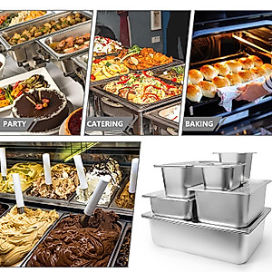 6 Set Stainless Steel Hotel Pans 1/6 Size 4 Inch Deep With Lids, Anti-Jam Chafing Steam Table Pans, Catering Food Storage Metal Pan