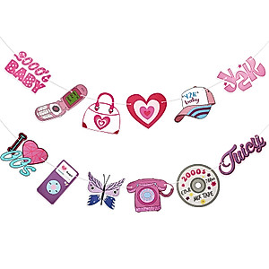 2 Sets Y2k Party Decorations Early 2000s Banner Y2k Theme Banner I Love 00's Hanging Banner 2000s Pink Throwback Party Decor for Girls Kids Female Birthday Party Favor Supplies, 12 Pieces