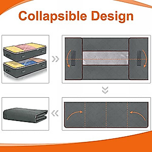 Under Bed Storage Bags for Bedroom, Large Capacity Clothes Storage Bins, Foldable Bed Storage Containers with Clear Window for Clothes Comforter Blanket Clothing Sweaters Pillows, Toys (90L, 6 Pack)