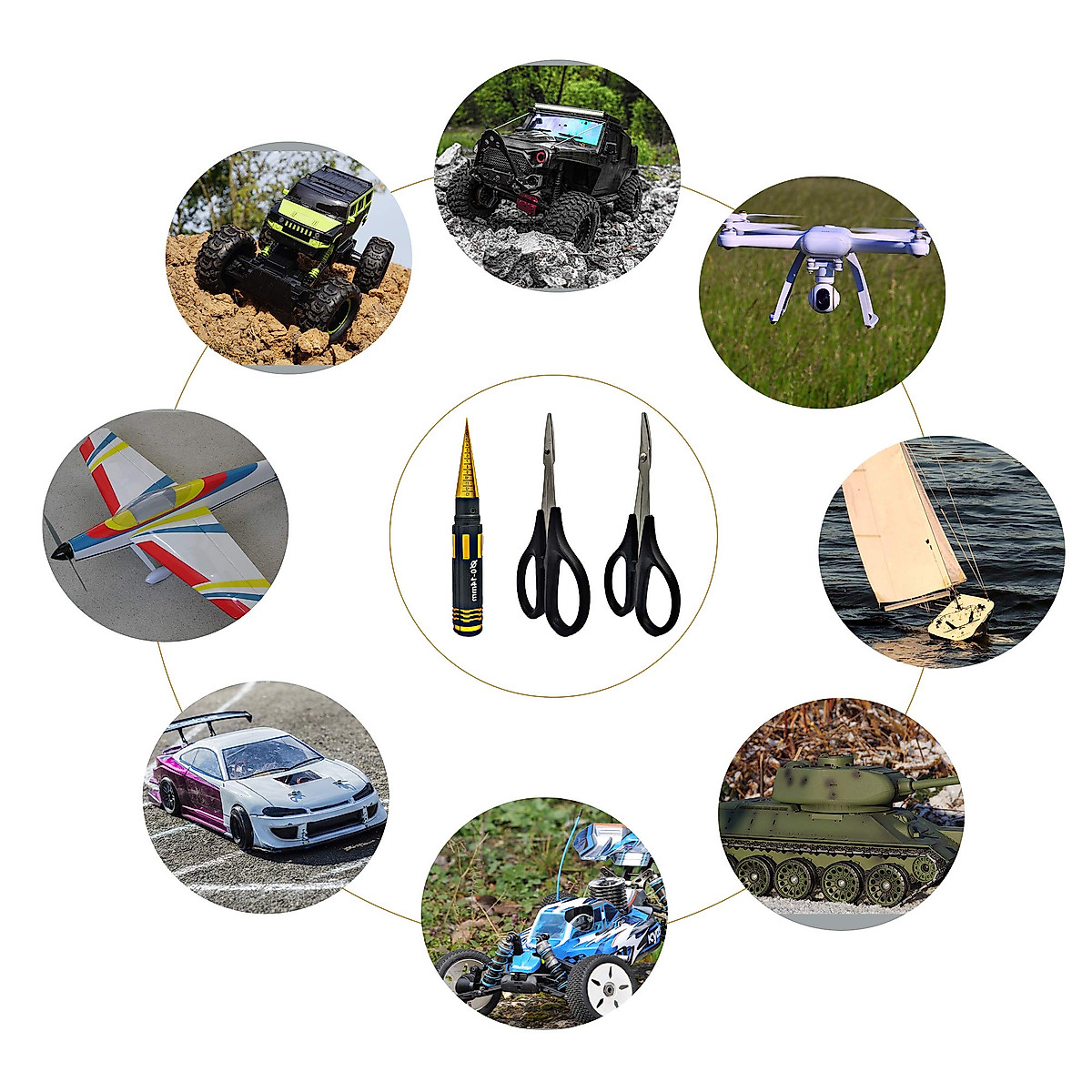 HOPLEX RC Body Reamer 0-14mm Hole Puncher with Sleeve and Curved Scissors & Straight Scissors Set RC Car Body Mounting for RC Car Truck Bodyshell Hobby Repair Tools