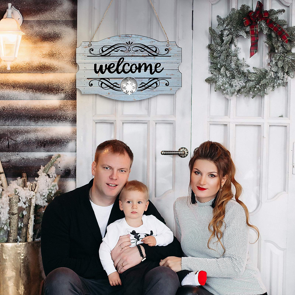 Jetec Welcome Door Sign Christmas Decor Fall Sign Seasonal Front Door Rustic Wood Welcome Notation Wall Hanging Porch Easter Interchangeable 14 x 9 Inch(White with Black Letters)