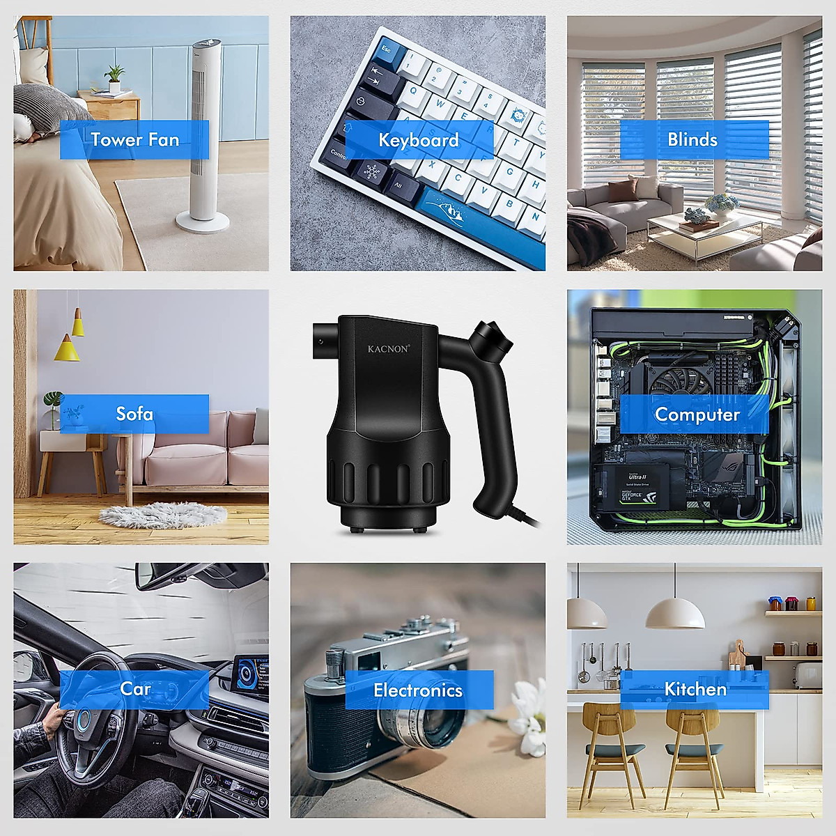 KACNON Compressed Air, Super Power Electric Air Duster, Multi-Use Dust Blower Computer Duster, Canned Air Replaces for Cleaning Dust Hairs Crumbs Scraps for Computer Laptop Keyboard Electronics