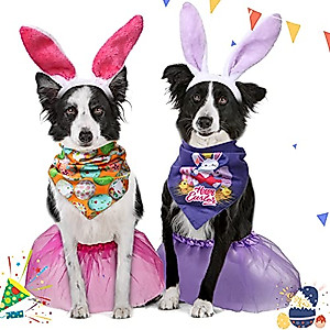 6 Pcs Dog Easter Costumes Set Include Dog Bunny Ears Dog Tutu Cute Dog Bandana Handcrafted Tutu Dog Costume for Easter Hunt Party Supplies Medium Large Dogs Cats Puppy Party Accessory