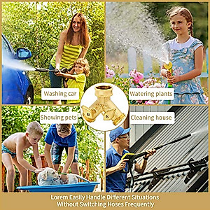 Garden Hose Splitter 2 Way - Heavy Duty Solid Brass Hose Y Splitter，Hose Faucet Splitter,3/4" Brass Hose Adapter Connectors Shut Off Valve, Hose Spigot Adapter 2 Valves, Plus 4 Extra Rubber Washers.