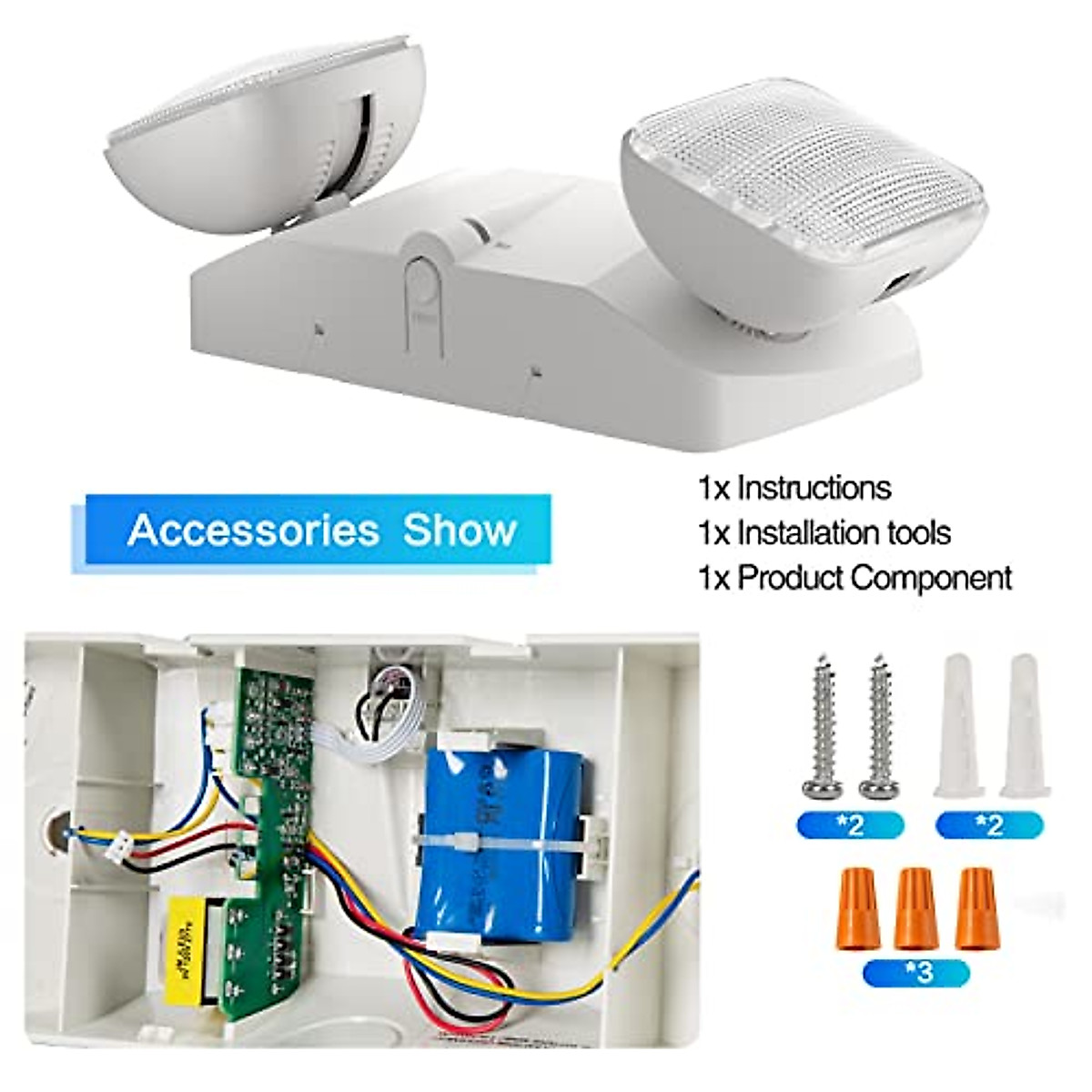 SPECTSUN 1 Pack Led Emergency Lighting White, Adjustable Square Head Emergency Light with Battery, White Emergency Light/Led Emergency Light/Emergency Lighting Fixture/Emergency Exit Light
