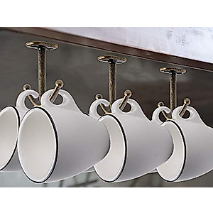 BAMI-LEE House Zinc Alloy Double Prong Ceiling Hooks, 4-Pack Under Shelf Coat Hooks Hanging Towel Robe Clothes Cap Bathroom Kitchen Cabinet Garage Use (Bronze)