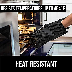 Gorilla Grip Cutting Board Set of 3 of and Silicone Oven Mitts Set of 2, Black Cutting Boards are Dishwasher Safe, Black Silicone Oven Mitts are Waterproof, 2 Item Bundle