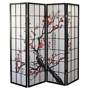 Home Decorators Collection 4 Panel Cherry Blossom Design Room Divider, 4-Panel, Black