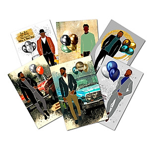 6 Pack African American Birthday Greeting Cards, Masculine Birthday Card, Black Men King Happy Birthday card for Husband