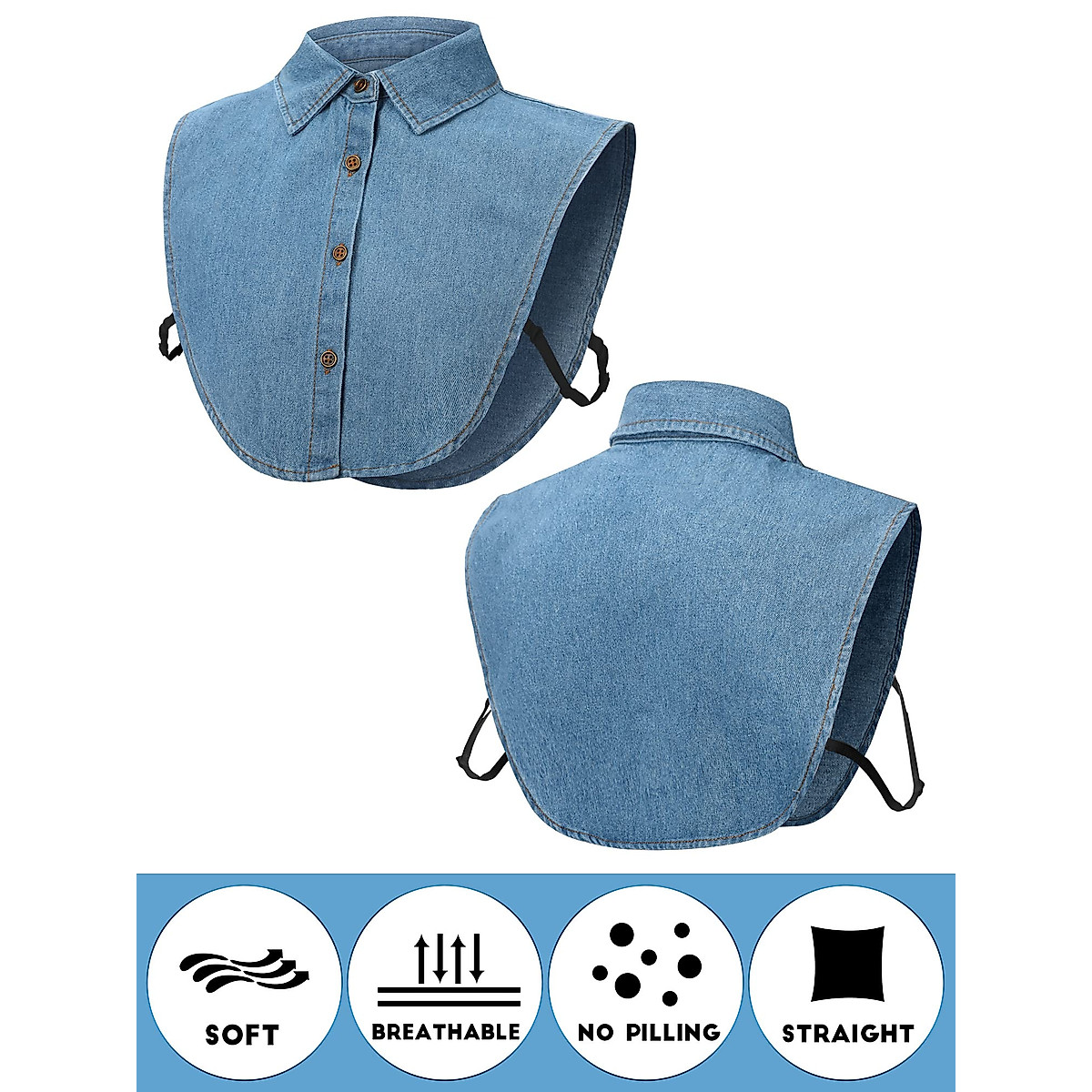 Syhood 4 Pcs Fake Collar Detachable False Dickey Collar Half Shirts Round for Women Outfits(Denim Fabric,Matte Black, Blue, Light Blue, Light Gray)