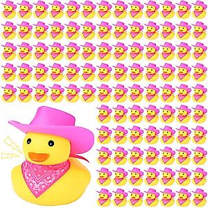 100 Sets Mini Rubber Duck in Bulk with Hat and Bandana Cute Cowboy Rubber Duckies Float Bath Toys for Baby Shower Birthday Swimming Party Supplies Summer Car Decoration