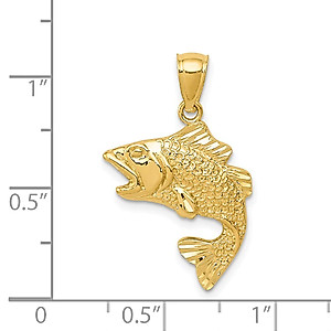 14k Gold Polished Textured Bass Pendant QK5356