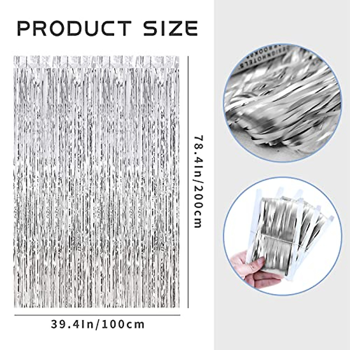 FYY (3 Pack 3.3 ft x 6.6 ft Metallic Tinsel Foil Fringe Curtains Party Decorations, Silver Birthday Backdrop Curtains for Party Wedding Holiday Engagement Bridal Shower Baby Shower Bachelorette